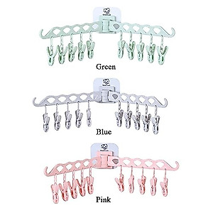 Rotatable Cloth Hanger with 10 Clips, Wall Mount Foldable Clothes Drying Laundry Rack Bra Socks Drying Rack Hooks Bathroom Organizer(Pink)