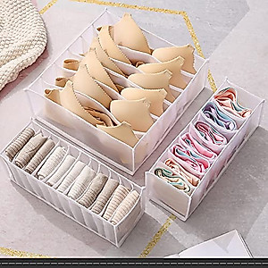 DONSU Underwear Storage Box Compartment,Drawer Organizer Dividers for Clothing,Foldable Underwear Storage Box with 6/7/11 Compartments for Bedroom Baby Clothes, Bra, Scarves, Belt, Tie