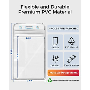 KTRIO 10 Pack ID Badge Holders, Clear Card Holder for Breakaway Lanyard, Multi ID Holder with Waterproof Resealable, Name Tag Badge Holder for Nurses, Office and School, Vertical