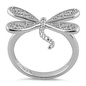 Sterling Silver 925 Dragonfly Ring Butterfly Band Ring Flying Insect Jewelry (5)