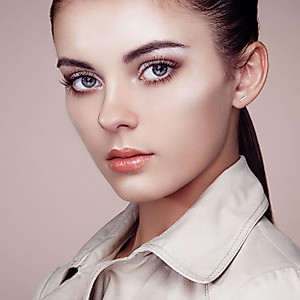 Hoberta Real 14K Solid Gold Tiny Line Bar Stud Earrings for Women & Girls - Hypoallergenic for Sensitive Ears, Small & Minimalist Jewelry for Gifts (Small Line White Gold)