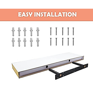 Floating Shelves, Wall Mounted Shelves, 24-Inch Wall Shelves for Living Room Decor, Bedroom, Office, Kitchen, Bathroom, Modern White Shelf With Invisible Brackets, Set of 2 (Gold)