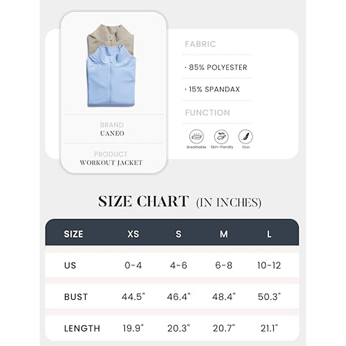 UANEO Womens Athletic Cropped Jacket Zip Up Long Sleeve Workout Tops Gym Yoga Running Sports Shirts Jackets(Black-M)