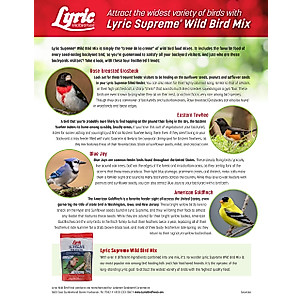Lyric Supreme Wild Bird Seed, Wild Bird Food Mix with Nuts and Sunflower Seeds, 20 lb. Bag