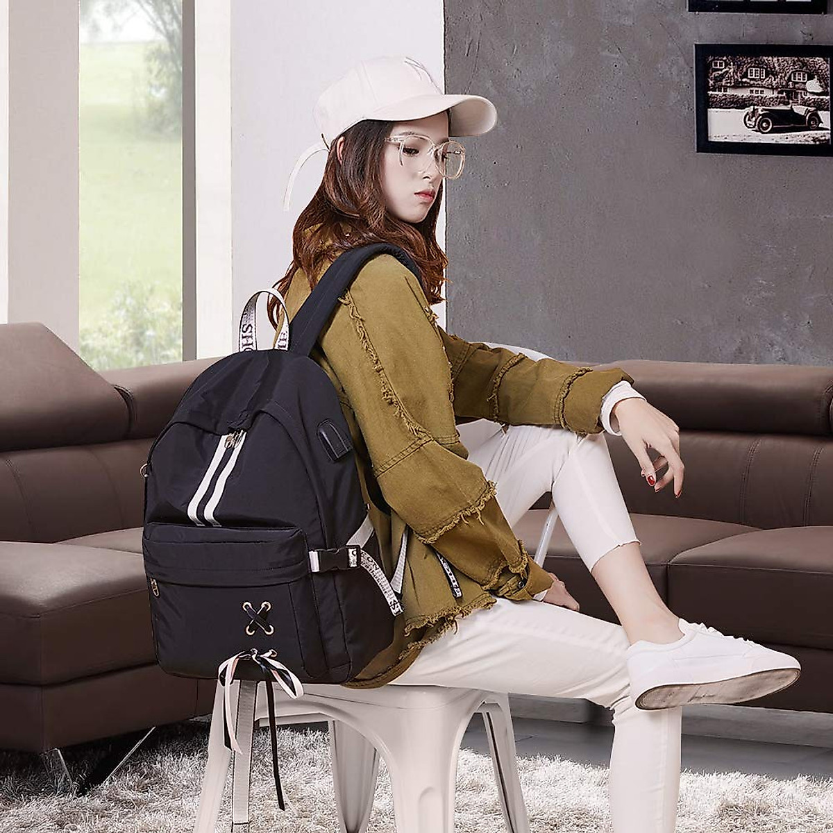 SHOULDCAT School Backpack for Girls Bookbags Laptop Backpack with USB Charging Port 15.6 Inch Laptop School Bag