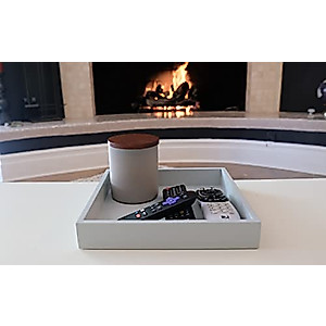 Montecito Home - 10"x10" Small Square Wood Decorative Tray for Office, Ottoman, Bathroom, Entry, Remote Controls, Countertop Organizer, Candle Tray - Harbor Gray