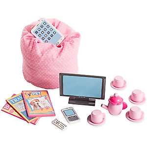 Playtime by Eimmie 18 Inch Doll Furniture - Doll Couch & Coffee Table with Living Room Accessories - Fits American, Generation, My Life & Similar 14"-18" Girl Dolls - White Wood Playset