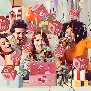 Yawlsow Surprise Box Gift Box Explosion for Money, Exploding Surprise Box Gift Box with Confetti, Luxury Cash Explosion Gift Box for Valentine Proposal Birthday Anniversary (Red-Best Wishes-12PCS)