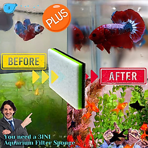 CORISRX 3IN1 Aquarium Filter Sponge Foam Pads - Filter Media for 20 Gallon Betta Fish Tank Supplies, Brine Shrimp Coarse Sponge Bio Filter Sheet - Filter Sponge Accessories (3IN1 Filter Sponge)