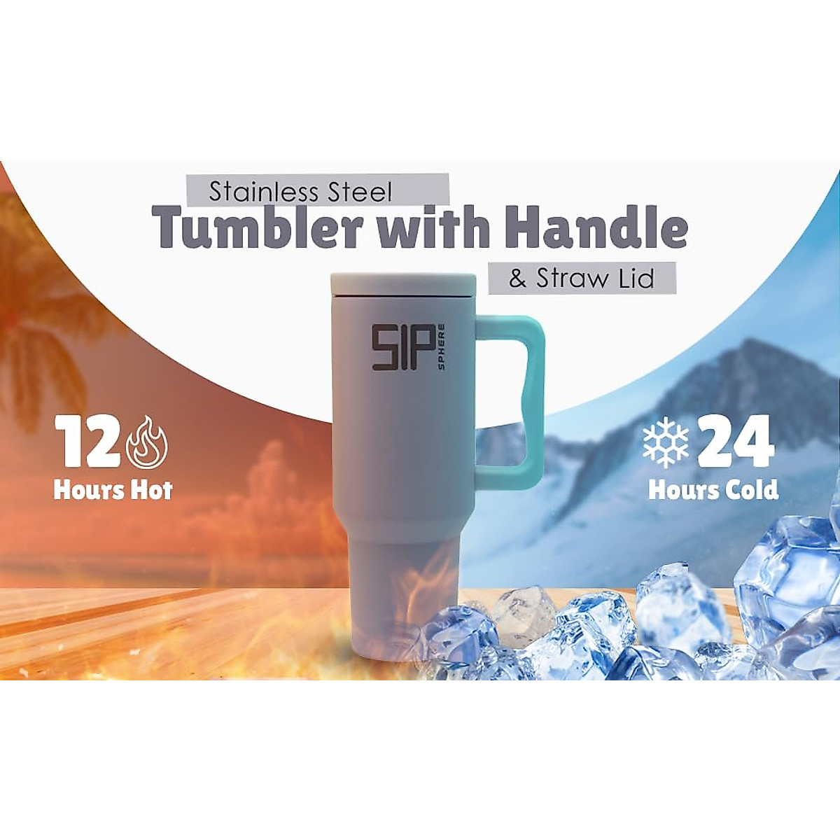 SIP SPHERE 40oz Tumbler with Handle and 2 Straw Lid, Double Wall Vacuum Insulated Thermal Mug Reusable Iced Coffee Cup, Stainless Steel Water Bottle for Home, office,Travel Gift (Winter White)