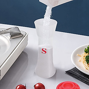 QIWYGPYQ 4 Pack Salt & Pepper Shakers Set, Hourglass Shakers with Lids, Large Moisture Proof Salt Shaker Pepper Food Containers for Cooking Kitchen Baking Salt Candy, Red and Blue