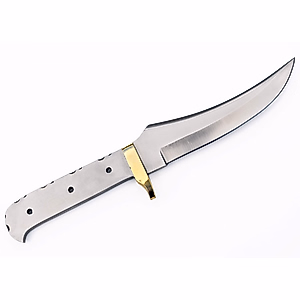 Whole Earth Supply Upswept Skinner 1095 High Carbon Steel Knife Blank +Brass Finger Guard for Custom Making Knives Blade Blades Blanks Hunting