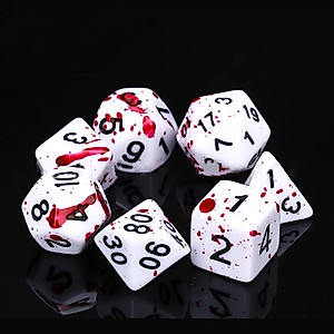 Dice Set, Blood Dice with Irregular Spray Red Dots Blood Splatter Polyhedral Role Playing Gaming Dice D20 Dice Dungeons and Dragons Dice Set of 7 (Red)
