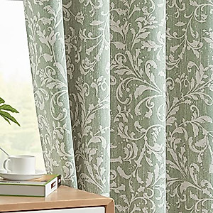 COLLACT Moderate Blackout Curtains for Bedroom 84 Inch Long Floral Curtains Grommet Top Sage Thermal Insulated Curtains for Living Room Farmhouse Room Darkening Drapes Window Curtain Set 2 Panels