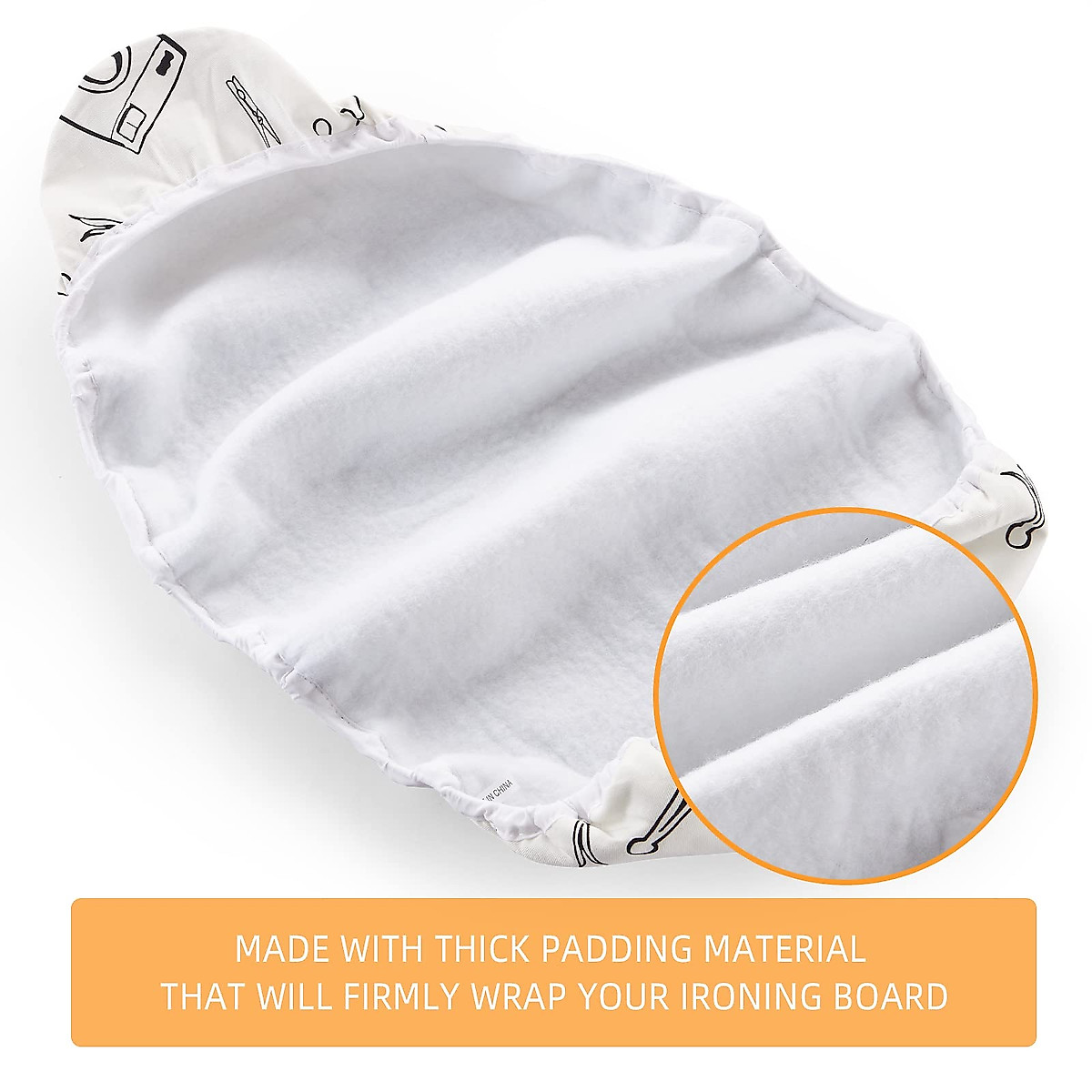 Seiritex Over The Door Ironing Board Cover 13 x 37 inch, Small Iron Board Cover w Heat Reflective 3 Layers Thick Padding with Hook and Loop Fasteners (White)