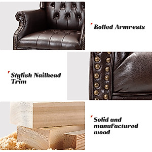 HULALA HOME Managerial Executive Swivel Office Chair with Height-Adjustable, Tufted Back & Nailhead Trim, High-Back Desk Chair for Home & Office, Faux Leather (Brown)