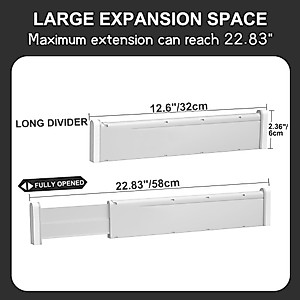 HiYZ Expandable Drawer Dividers - 12.6-22.8'' Adjustable Drawer Divider Organizers for Kitchen Utensils, Drawer Separators in Bedroom, Dresser, Office, Bathroom, Fridge, 3 Pack Long Dividers-Gray
