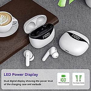 AITYYOX Wireless Earbuds 5.1 Bluetooth Earphones in Ear IPX5 Waterproof with Touch Control, 30 Hrs Playback with Charging Case, Power Display,Ear Buds with Mic for Sports, Android,iPhone, PC (White)