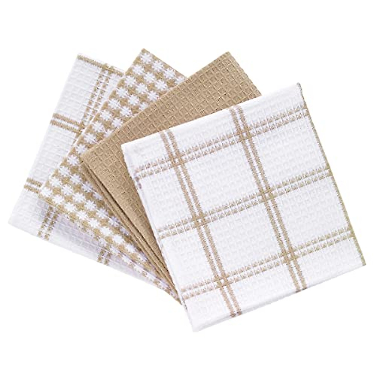 100% Cotton Flat Waffle Dish Cloths for Washing Dishes, 12"x13", 4-Pack, Sand T-fal Textiles