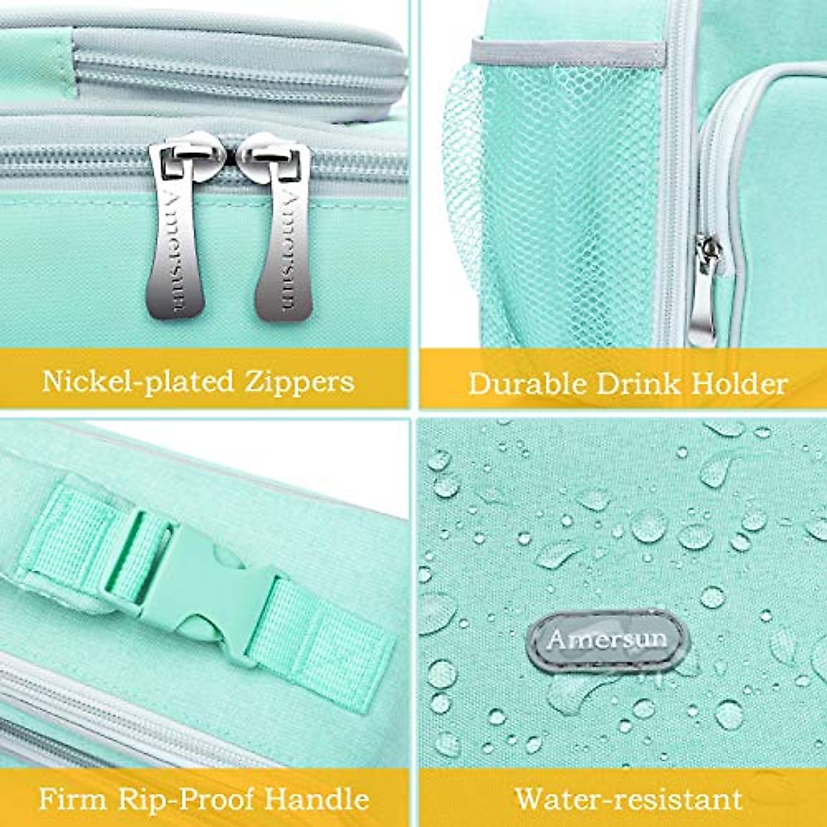 Amersun Kids Lunch Box,Durable Insulated School Lunch Bag with Padded Liner Keep Food Warm Cold for Long Time,Water-resistant Thermal Travel Office Lunch Cooler for Girls Boy-2 Pocket,Light Blue