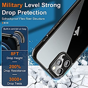 UniqueMe [5 in 1 Design for iPhone 12 Pro Max 6.7 inch Case, 2 Pack Screen Protector Tempered Glass + 2 Pack Camera Lens Protector, [Non-Yellowing] Shockproof Ultra Thin Protective Cover-Clear Black