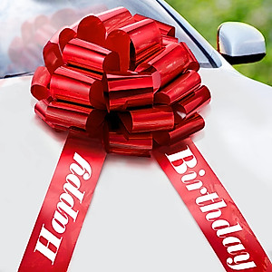 MIFFLIN-USA Happy Birthday Bow, Big Car Bow (Red, 18 inch), Big Gift Bow, Giant Bow for Car, Birthday Bow, Huge Car Bow, Car Bow, Red Bow, Bow for Birthday Gifts, Birthday Bow for Cars, Gift Wrapping