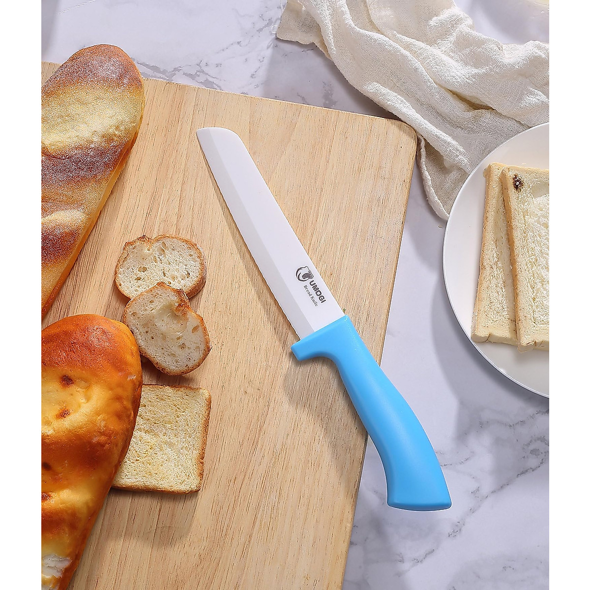 UMOGI Ceramic Kitchen Knife Set with Covers in Gift Box, Healthy Stain Resistant & Non-Rust, Dishwasher Safe - Colorful Knife Set Include Chef, Serrated Bread, Utility & Paring Knife