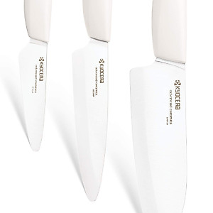 Kyocera 3Piece Advanced ceramic Revolution Series Knife Set, White, Blade Sizes: 5.5", 4.5", 3"