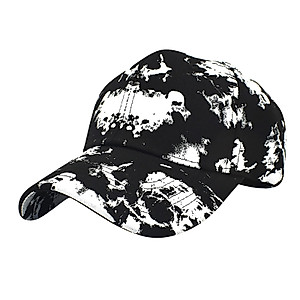 Men Tie Dye Baseball Cap Fashion Spring Relaxed Adjustable Strapback Cap Summer Sunscreen Sun Hat Ideas Gift (Black, One Size)