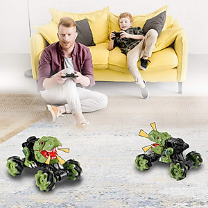 ZAYOR Monster Trucks for Boys,Dinosaur Remote Control Car with Music and Led Lights,Kids Outdoor Toys,360°Rotation RC Car Toys for Boys Age 5 6 7 8 9 10 11 12 As Birthday Gift
