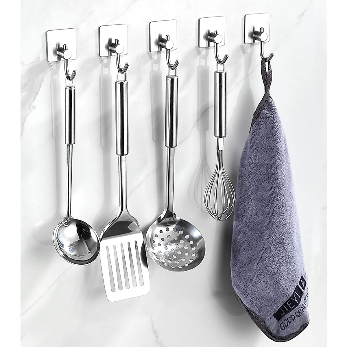 8 Pack Adhesive Hooks Heavy Duty Stainless Steel Black Wall Hooks Sticky Holder Waterproof Aluminum Towel Hooks for Hanging Coat Hat Key Clothes Closet Hook Wall Mount for Kitchen Bathroom Office