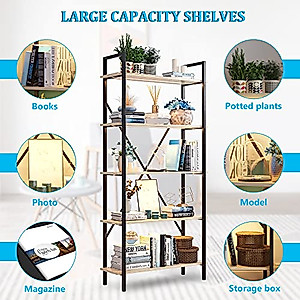 HNEBC 5 Tier LED Bookshelf,Modern Bookcase Open Storage Shelving with Smart Sensing 3 Colors LED Strip,Industrial Style Tall Bookshelf Floating Shelves/Bookcases for Room Living Room Office(Wood)