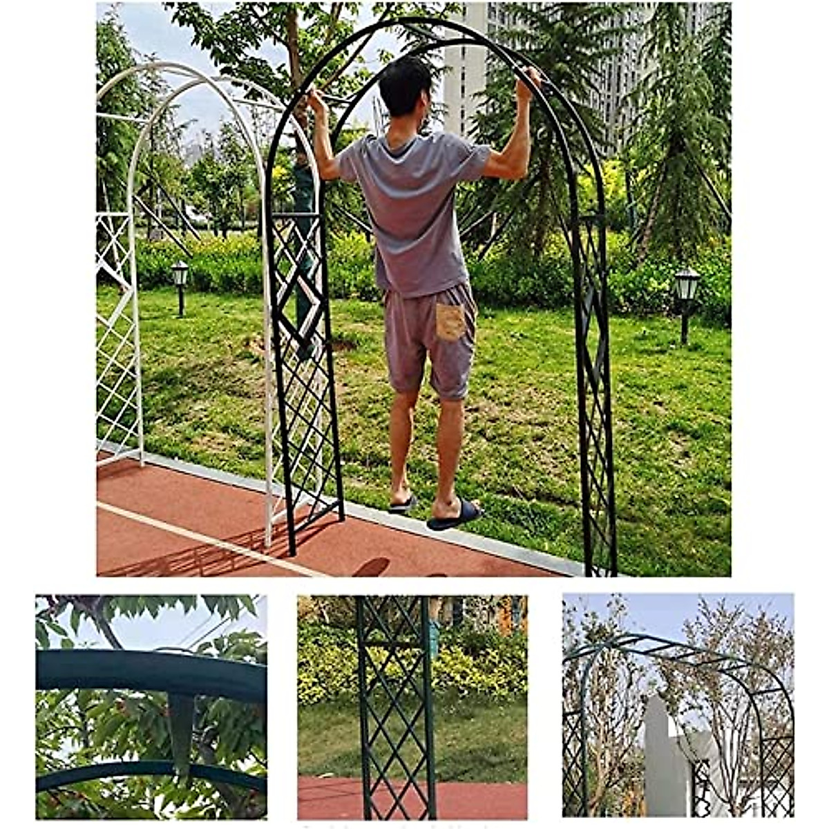 Metal Garden Arch Metal Garden Arbour Trellis Archway Rose Arch Wedding Archway Heavy Duty Strong Tubular Arbour Flower Stand with Base (Bronze W2.6xH2.3m/8.5x7.5ft)