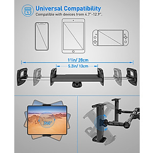 Car Headrest Tablet Mount Holder: Double Cradles Backseat Stand with Extension Arm for Kids Compatible Phone | iPad Pro Air Mini | Galaxy Tabs | Kindle Fire HD | Switch Lite & Other 4.7-12.9" Device