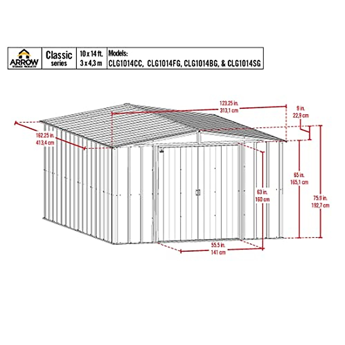 Arrow Classic Steel Storage Shed, 10x14, Sage Green