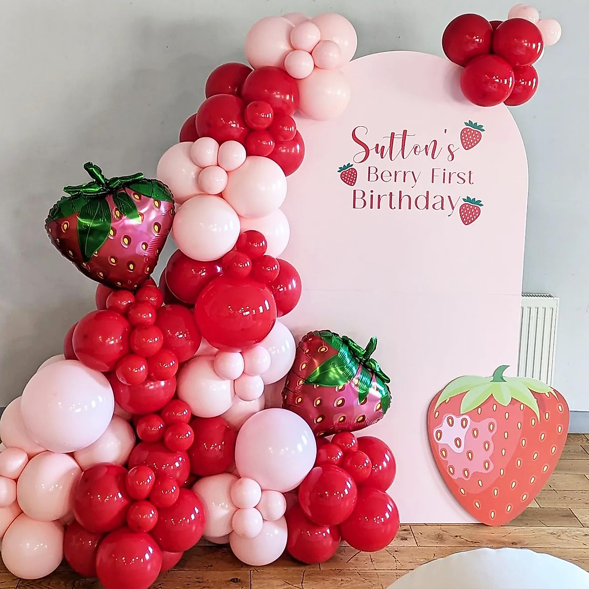 167Pcs Strawberry Balloon Garland Arch Kit with Red and Different Pink Balloons Strawberry Foil Balloons for Girl Baby Shower Sweet 1st Birthday Party Supplies