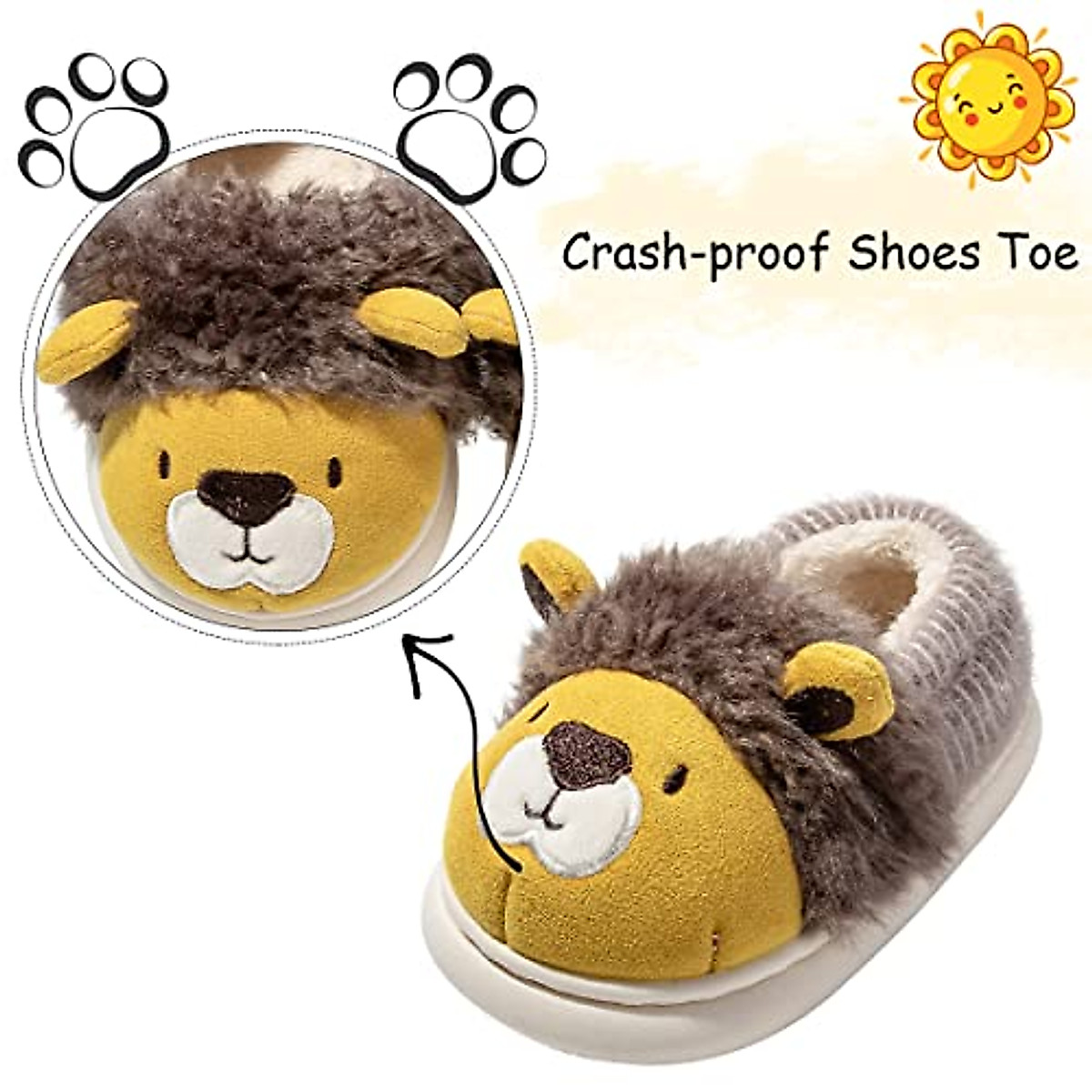 Fiedaz Toddler Slippers Boys Girls Plush Warm House Slippers Ultra-light Cartoon Lion Slipper Slip-on Non-slip Sole Home Shoes Indoor Outdoor Yellow 6-6.5 CN 150
