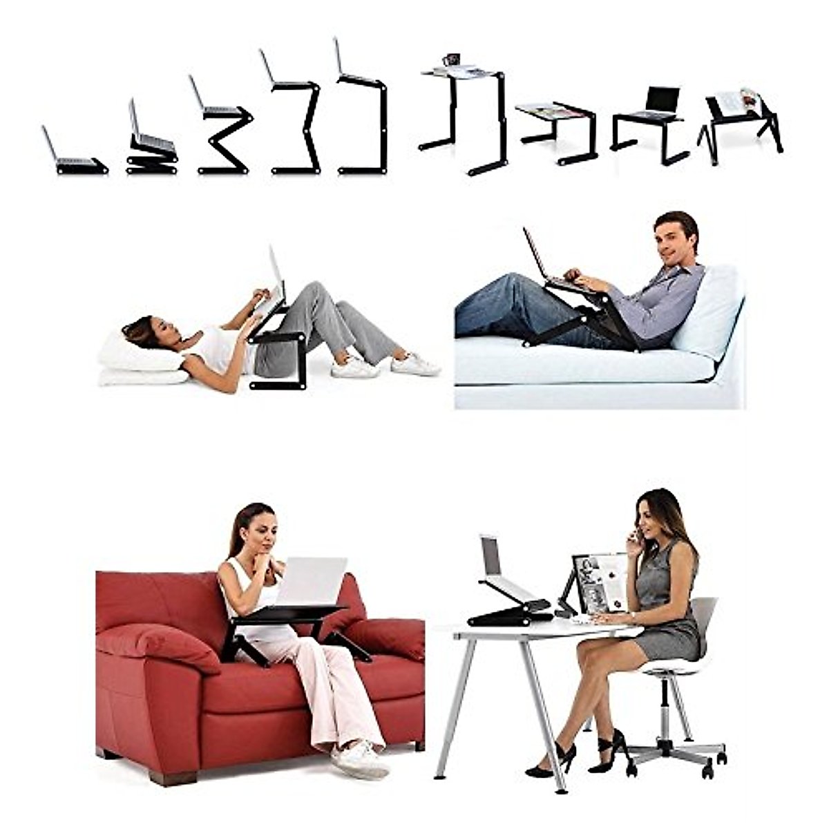 Goldball Portable Laptop Computer Desk Adjustable Vented Laptop Table Portable Bed Tray Book Stand Multifunctional & Ergonomics Design Dual Layer 17” Laptop Computers or Smaller (Rose Red)