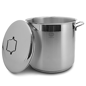 YBM Home Professional Chef’s 18/10 Stainless Steel Stock Pot Covered Tri-Ply Capsule Base With Bakelite Handle, Terrific Mirror Silver, Induction Compatible, 21 Quart - Silver