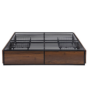 Prohon Queen Size Bed Frame with 4 Extra Large Storage Drawers on Wheels, Strong Steel Slat Support, Space-Saving Metal Platform Bed, Bedframe for Adults, Teens & Kids, No Box Spring Needed, Brown