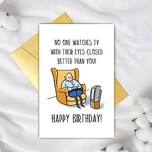 Supoeguk Funny Birthday Card for Men, Hilarious Birthday Card for Dad, Husband, Grandpa, Watches TV with Eyes Closed Card