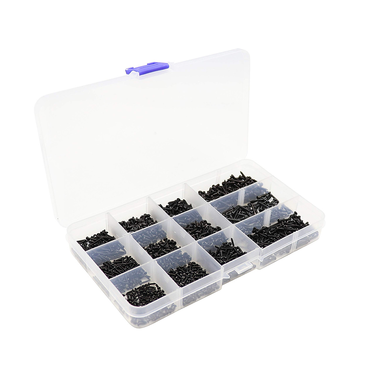 LBY 1000pcs M1.4 M1.7 M2 M2.3 Round Pan Head Self-Tapping Sheetmetal Screw Assortment Kit Round Head Self-Tapping Electronic Mini Wood Screws 10 Sizes Combination Metal Black