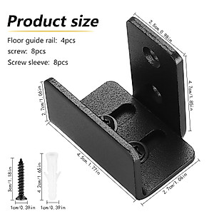 Sliding Barn Door Bottom Floor Guide, 4 Pcs U Shape Sliding Barn Door Hardware, Black Adjustable Floor Guide Wall Mount & Flush Flat Bottom Design for Door Cabinet, Up to 1-7/16" W 1-7/8" H