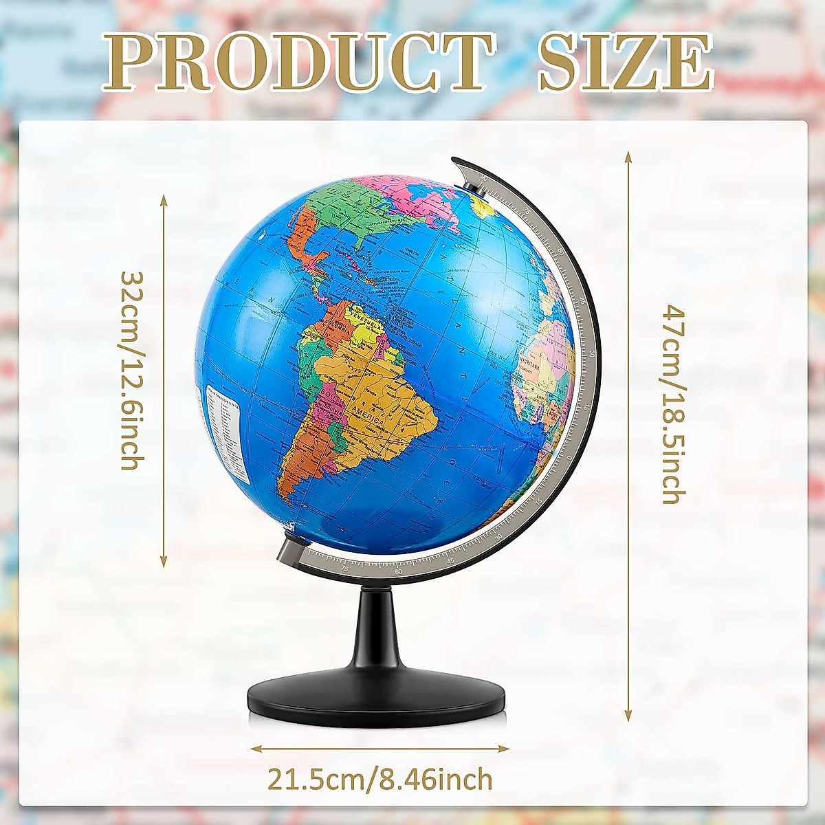 Lewtemi 13 Inch World Globe with Stand, Blue, Metal & Plastic Base, Political Map, Easy Rotate, Retro Style, Educational Globe for Students & Teachers