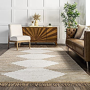 nuLOOM Clea Hand Woven Geometric Flatweave Tassel Area Rug, 8' x 10', Natural
