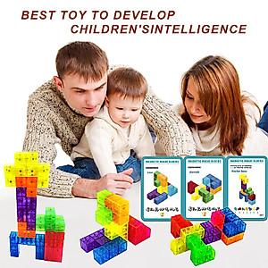 OUXIA Magnetic Building Blocks Magic Magnetic 3D Puzzle Cubes, Set of 7 Multi Shapes Magnetic Blocks with 54 Guide Cards, Children's Educational Toys and Stress Relief Fidget Toys for Kids Adults