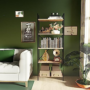 Huhote 5 Tier Bookshelf Bookcase Wood Tall Bookshelf Open Shelf,Farmhouse Bookshelf Book case, Industrial Bookshelf Storage Organizer for Bedroom,Living Room,Office, Rustic Brown