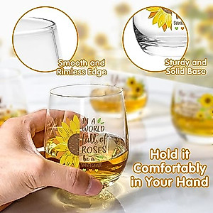Nefelibata 4PCS Sunflower Wine Glasses 12oz Christmas Thanksgiving Gifts for Women Flower Print Tumblers Gift for Bridal Party Wedding You Are My Sunshine Whiskey Glasses