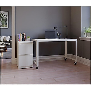 Scranton & Co 48" x 24" Modern Metal 4 Wheels Office Mobile Desk, Durable Steel Construction, Easy to Assemble, Clean & Simple Design, in White Finish