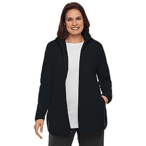 Woman Within Plus Size Zip-Front Microfleece Jacket Long Oversized Fleece - 3X, Black